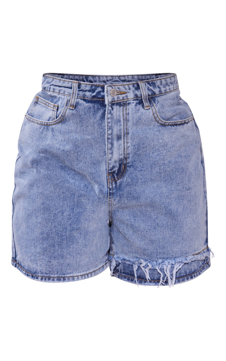 Plus Light Blue Wash Longline Denim Shorts | Plus Size | PLT