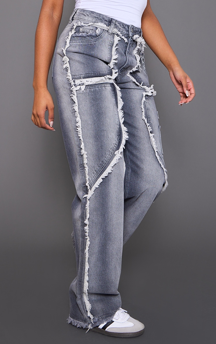 Washed Grey Frayed Edge Wide Leg Jeans | Denim | PrettyLittleThing USA