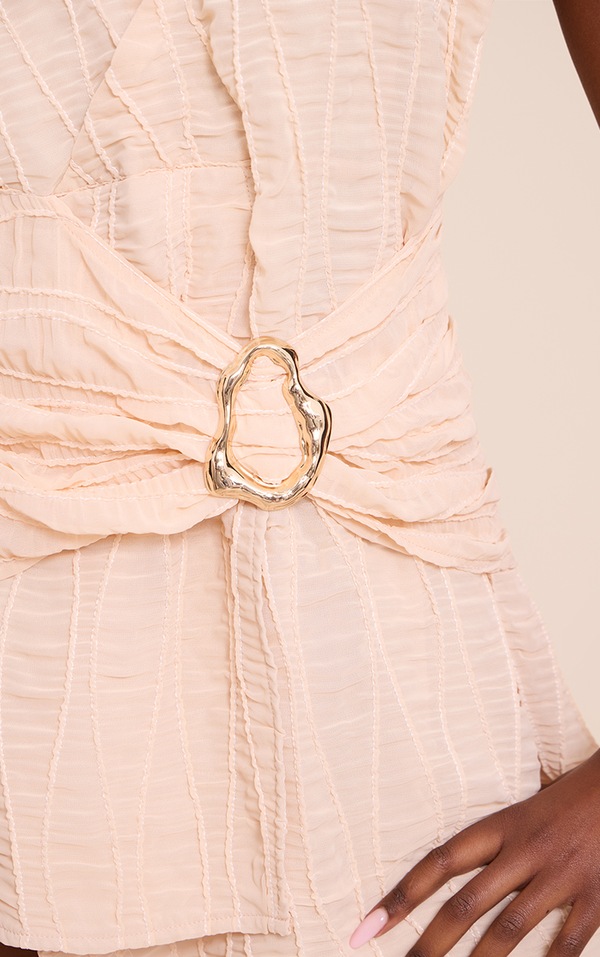 Peach Texture V Neck Belt Shift Dress | Dresses | PLT