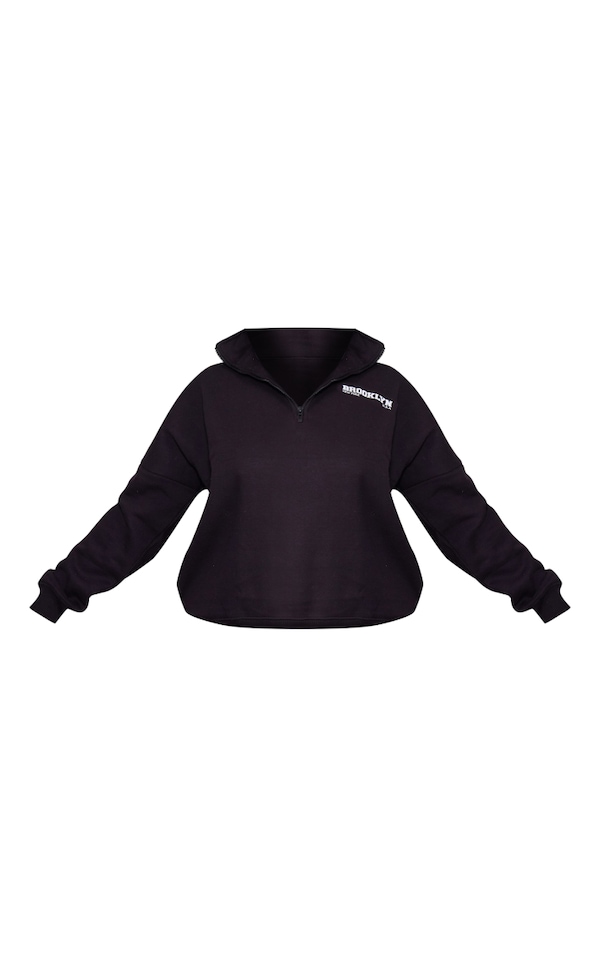 Plus Black Brooklyn Print Half Zip Sweatshirt | Plus Size ...