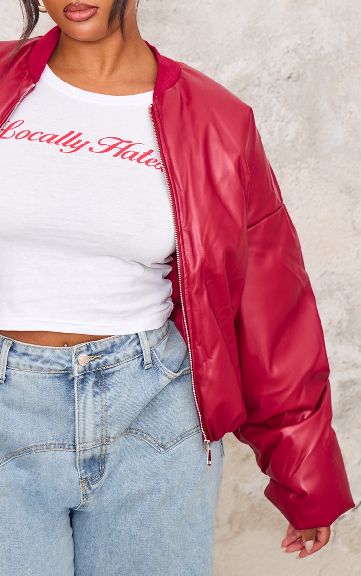 Plus Cherry Red PU Oversized Bomber Jacket | Plus Size ...