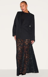 Plus Black Floral Lace Sheer Maxi Skirt | Plus Size | PLT