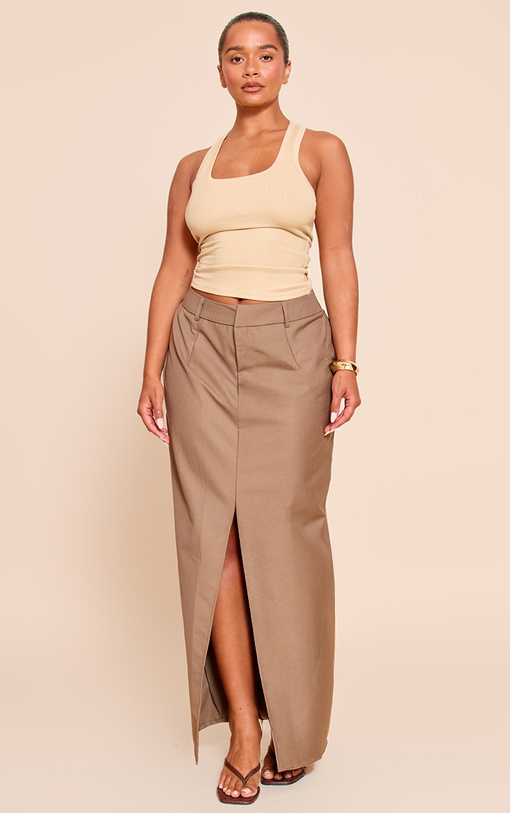 Shape Mocha Tailored Split Front Maxi Skirt | Shape | PrettyLittleThing USA