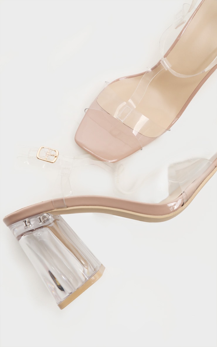 Nude Clear Block Heel Strappy Sandal | Shoes | PrettyLittleThing