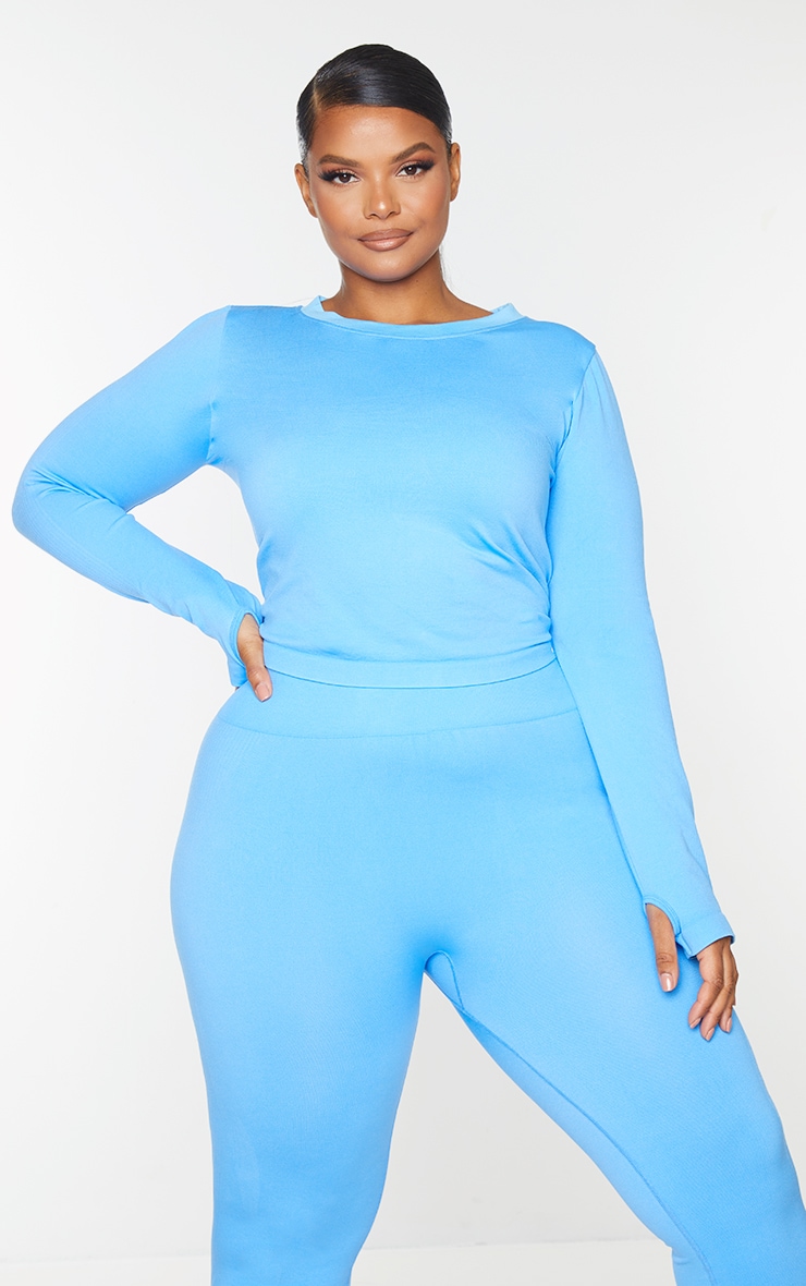 Plus Bright Blue Basic Detail Seamless Gym Top | Athleisure ...