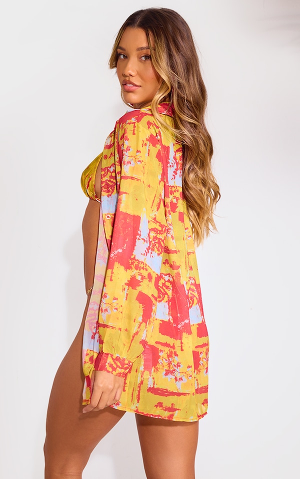 Multi Abstract Print Oversized Beach Shirt | Swimwear | PLT