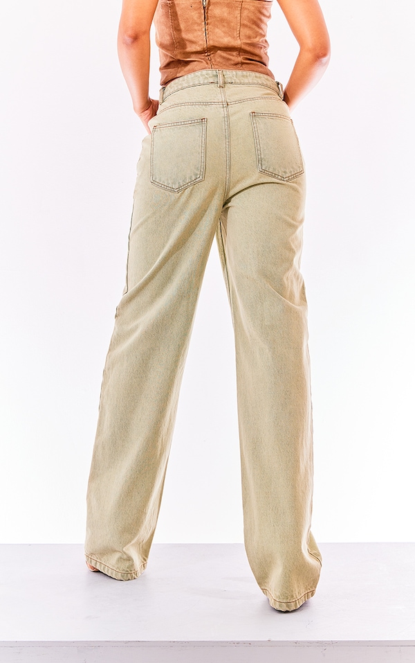 Washed Green Asymmetric Waistband Wide Leg Jeans | Denim ...