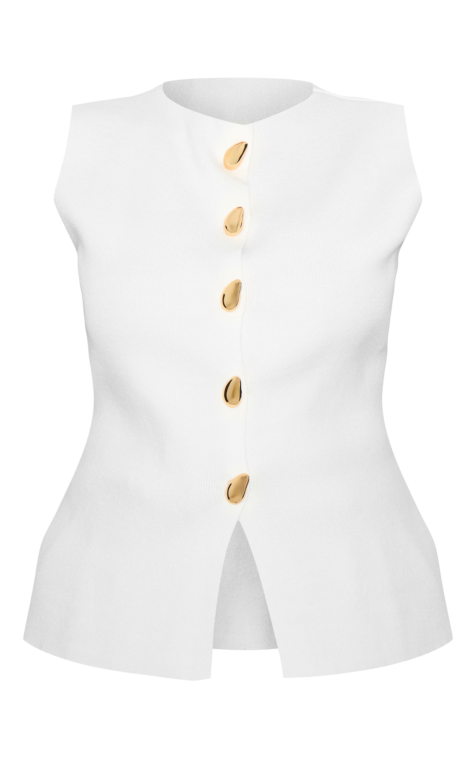 Plus Cream Compact Knit Button Up Vest | Plus Size | PrettyLittleThing USA