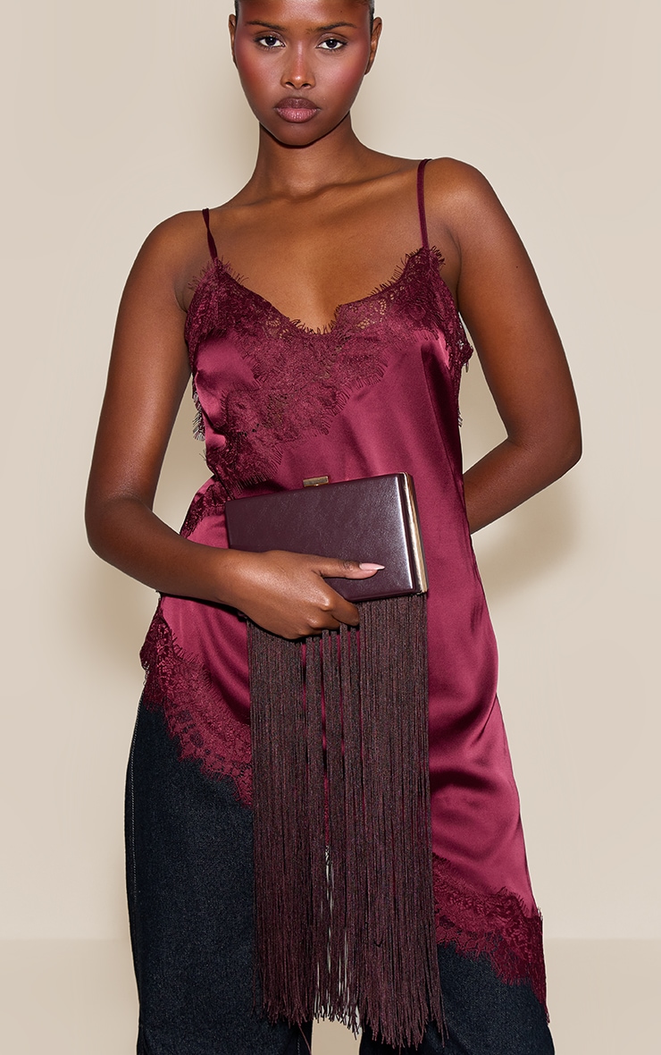 Plum Faux Leather Fringe Tassel Hard Clutch | Accessories | PLT