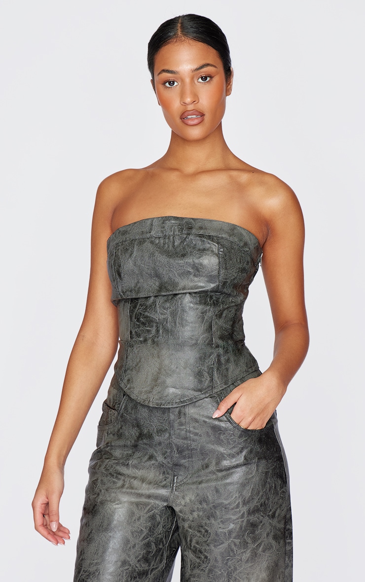 Tall Washed Grey Faux Leather Lace Up Corset Top | Tall ...