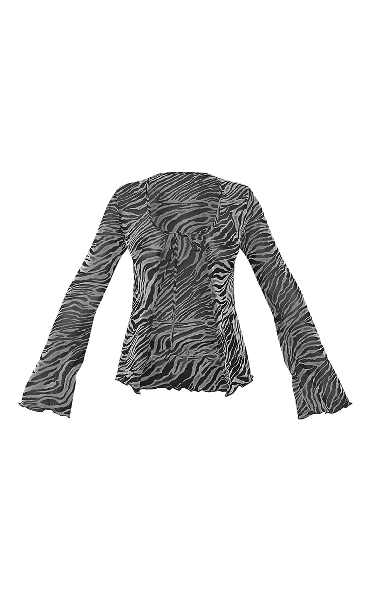 Cream Zebra Flock Mesh Print Tie Shirt | Tops | PLT IRE