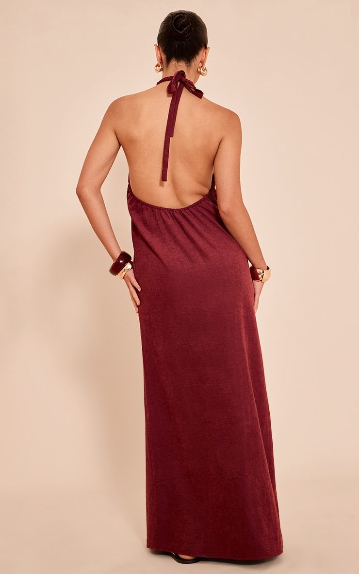 Rust Textured Rope Halterneck Maxi Dress | Dresses | PLT