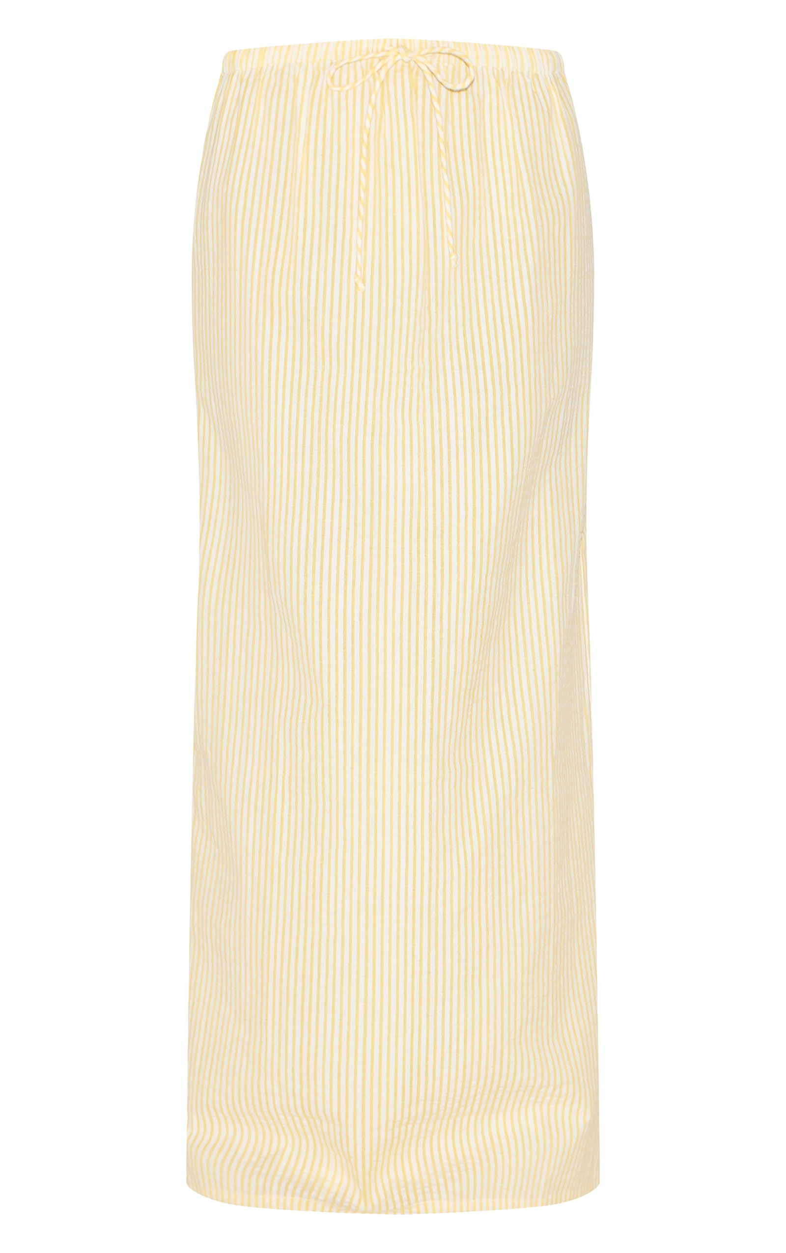 Lemon Stripe Cotton Drawstring Tie Maxi Skirt | Bottoms | PLT