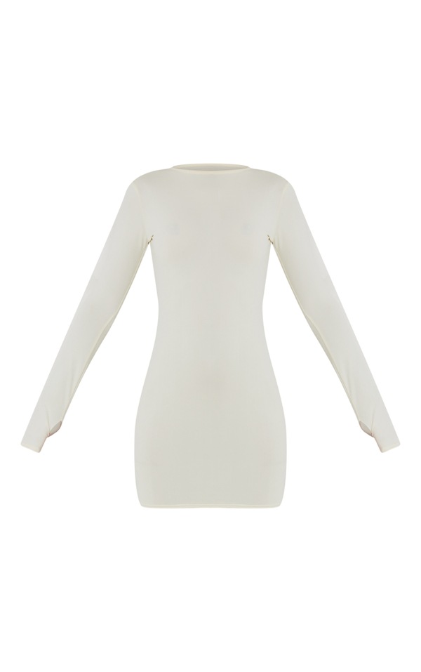 Beige Matte Sculpt Thumbhole Bodycon Dress | Dresses | PLT