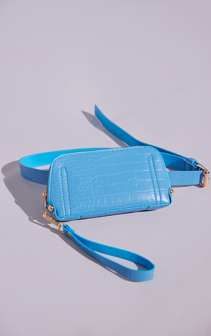 Bright Blue Rounded Croc Belt Bag | PrettyLittleThing USA
