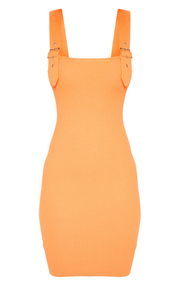 Orange Buckle Detailed Ribbed Knitted Dress | PLT