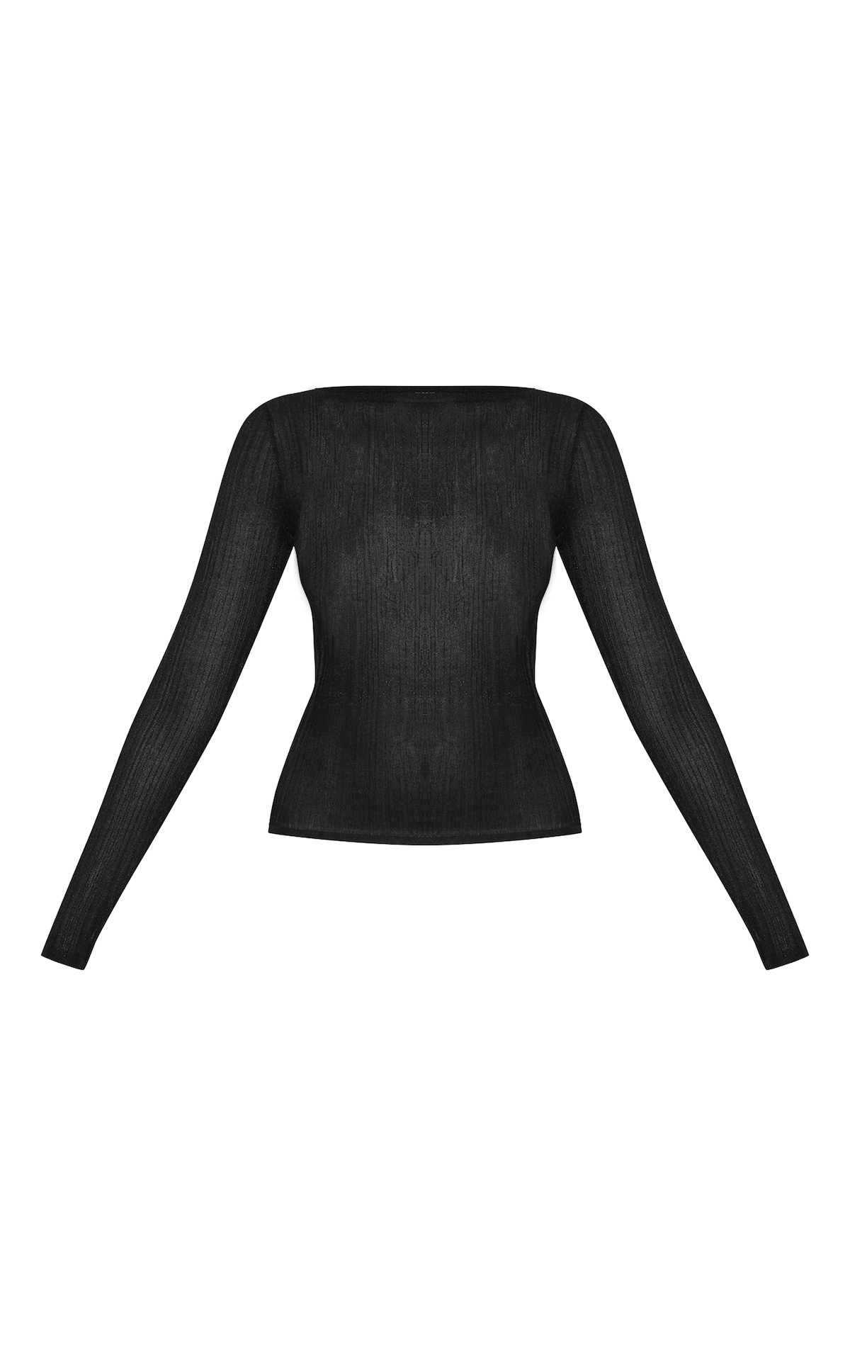 Black Sheer Knit Long Sleeve Boat Neck Top Black | Knitwear | PLT