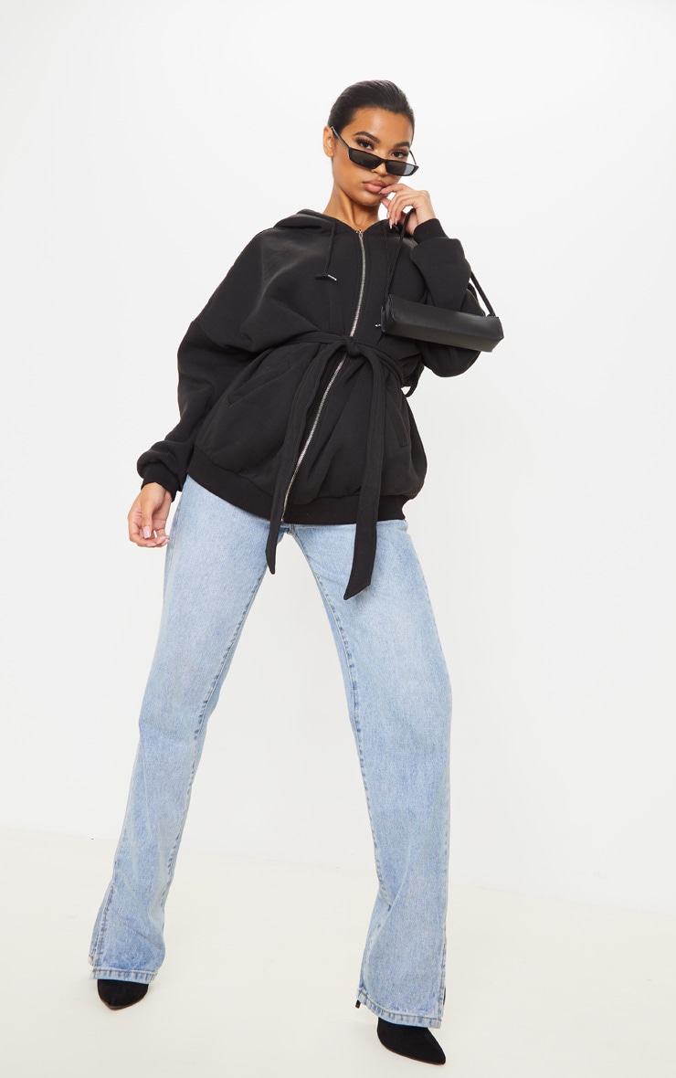 Black Belted Hoodie | Coats & Jackets | PrettyLittleThing USA