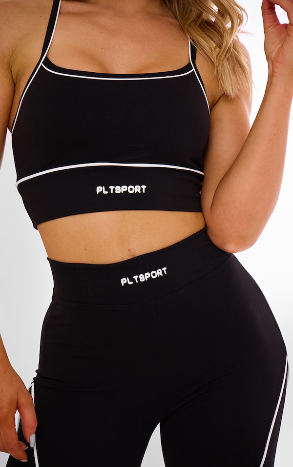 Black Plt Sculpt Strappy Back Binding Crop Top | PrettyLittleThing AUS