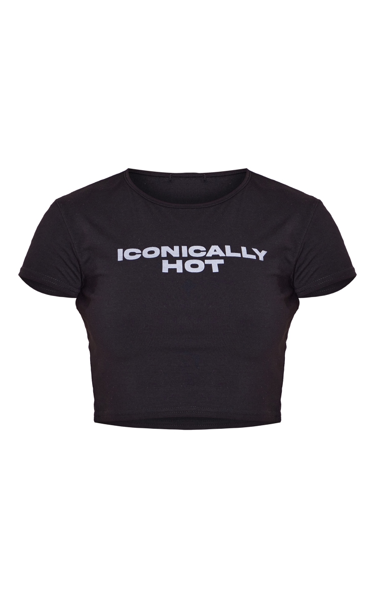 Black Iconically Hot Print Fitted Crop T-shirt | Tops | PLT