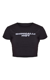 Black Iconically Hot Print Fitted Crop T-shirt | Tops | PLT