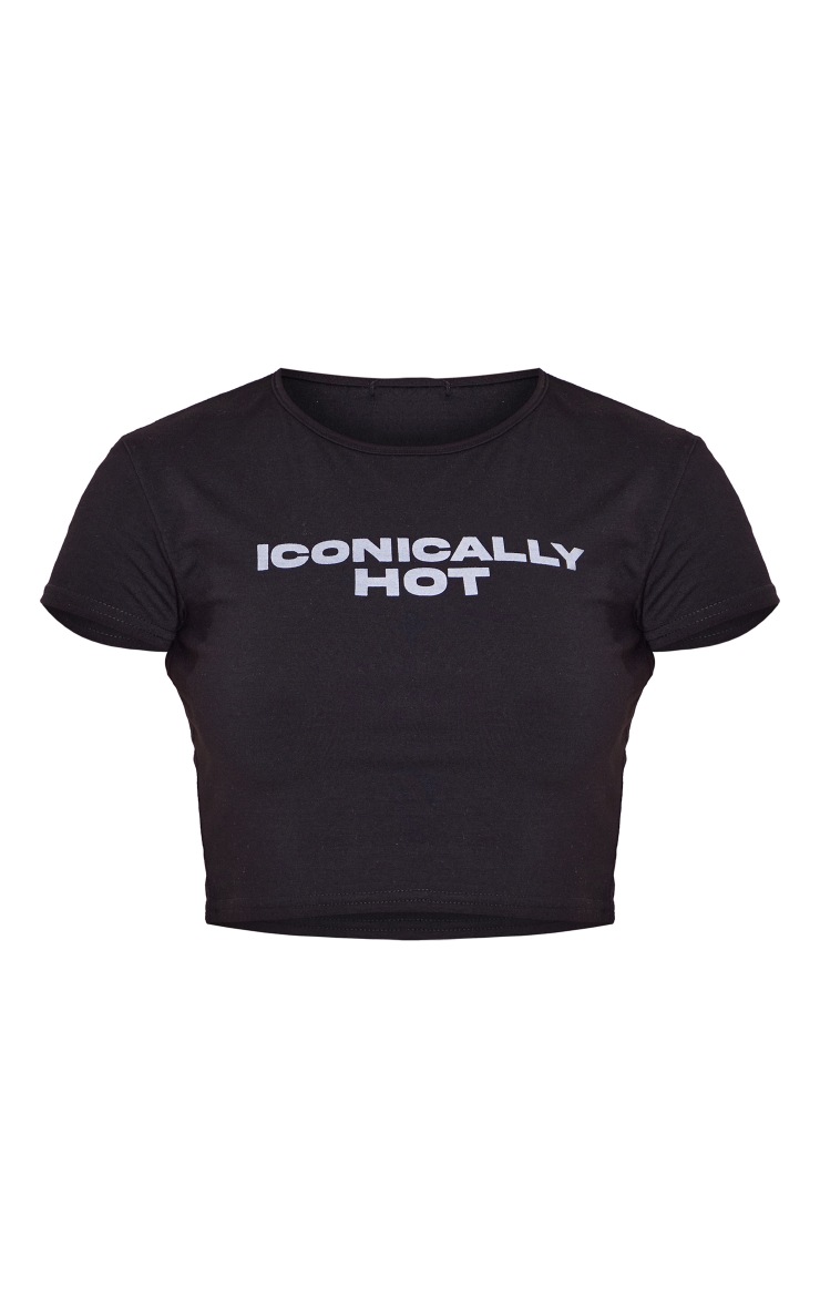 Black Iconically Hot Print Fitted Crop T-shirt | Tops | PLT