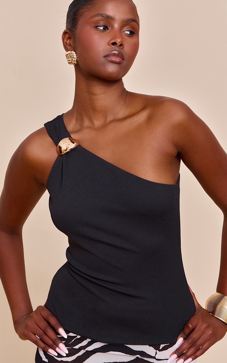 Black Double Layer Burnout One Shoulder Trim Vest Top | Tops ...