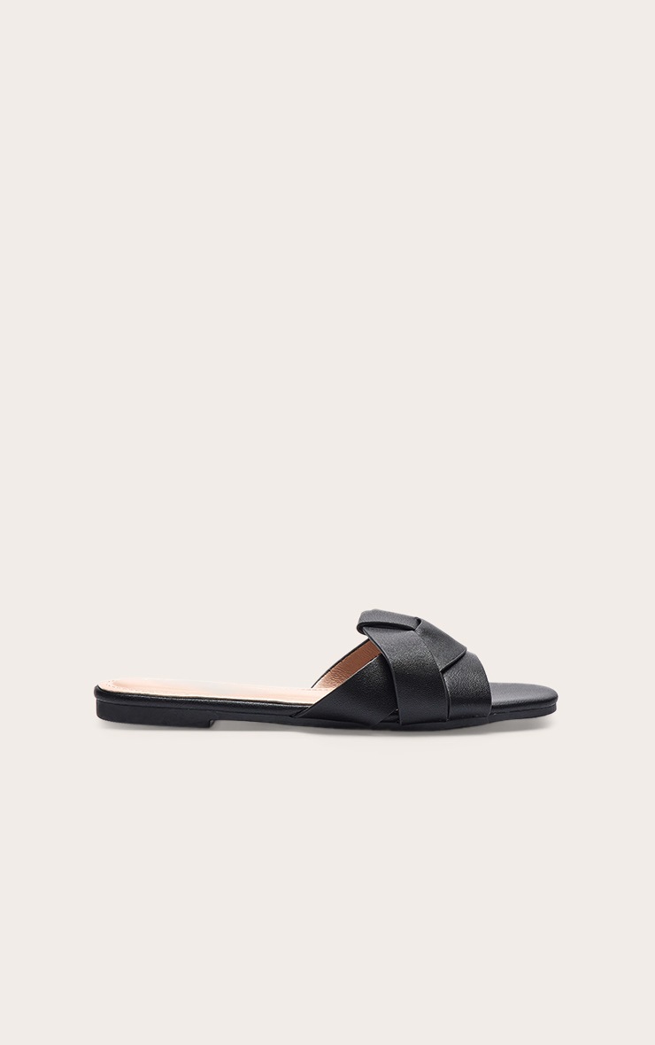 Black Faux Leather Round Toe Cross Over Sandal | Footwear | PLT