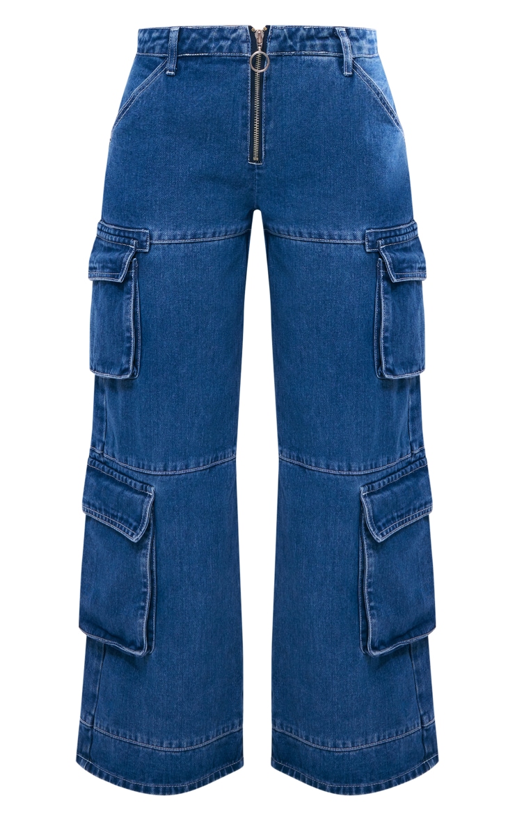 Jean cargo large délavé bleu indigo à poches style utilitaire ...