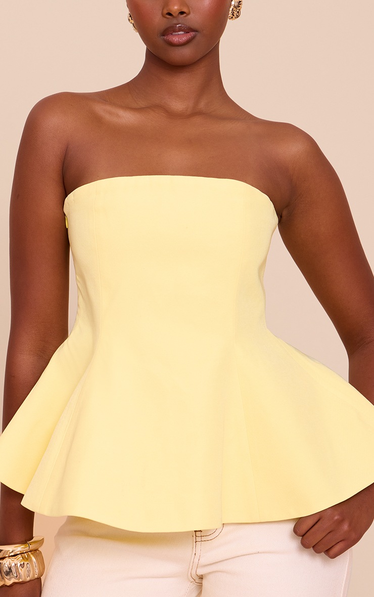 Butter Yellow Woven Structured Peplum Bandeau Top | Tops | PLT USA