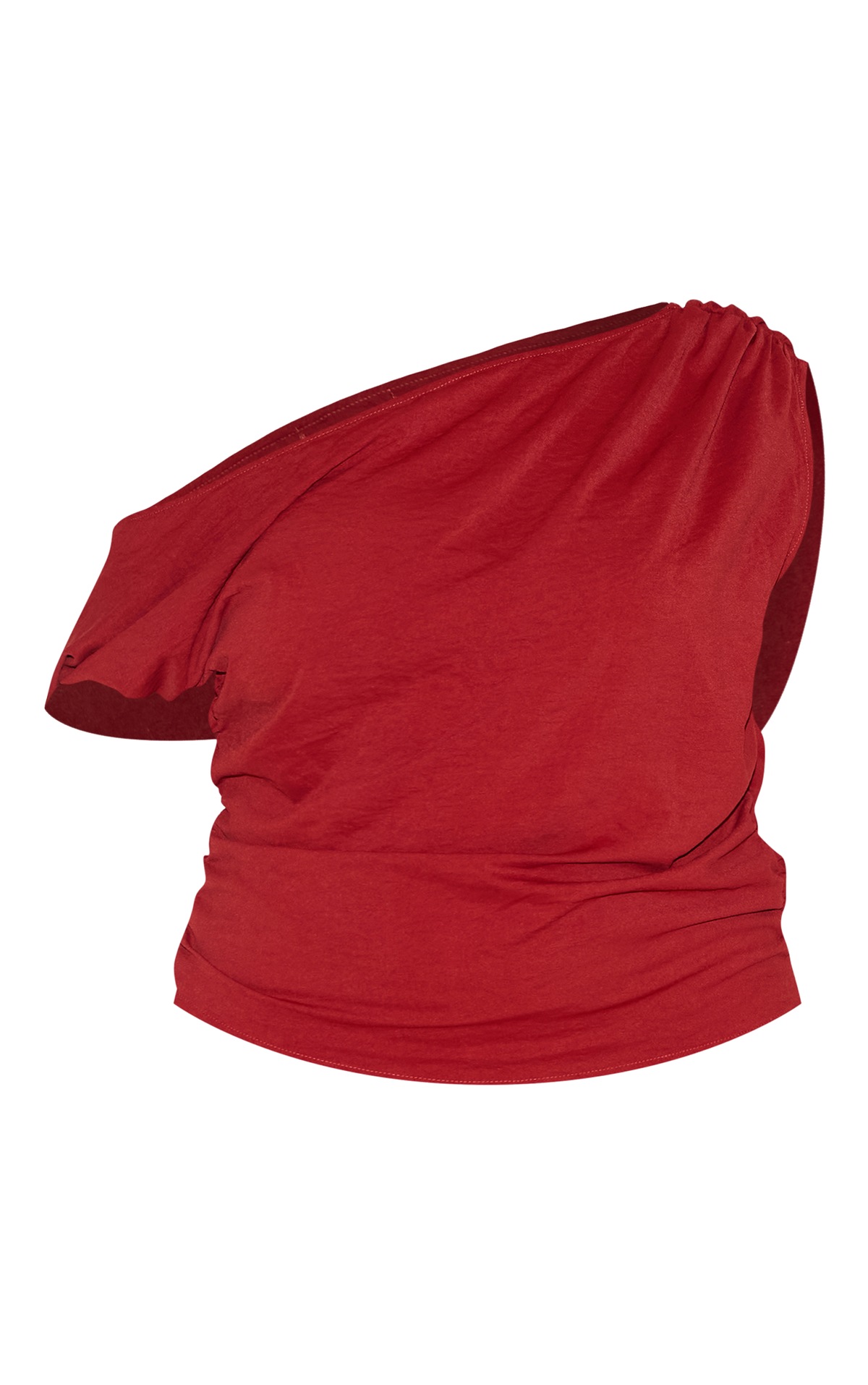 Plus Deep Red Floaty Woven Ruched One Shoulder Top | Plus Size | PLT