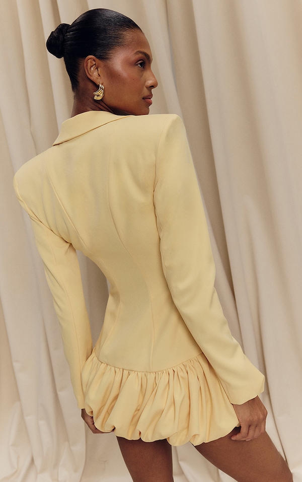 Lemon Plunge Puff Hem Blazer Dress | Dresses | PrettyLittleThing USA