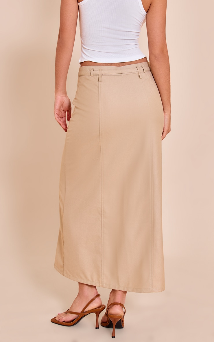 Camel Button Detail Tie Maxi Skirt | Bottoms | PrettyLittleThing USA