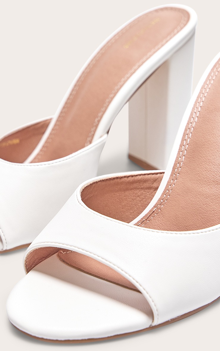 White Pu Basic Block Heeled Mule Sandals | Footwear | PrettyLittleThing