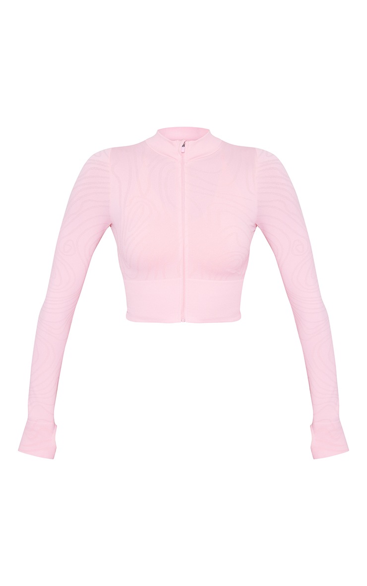 Pink Seamless Contrast Swirl Detail Zip Up Jacket | Athleisure | PLT