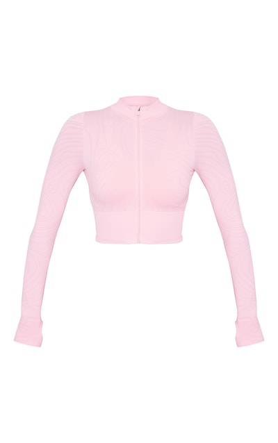 Pink Seamless Contrast Swirl Detail Zip Up Jacket | Athleisure | PLT