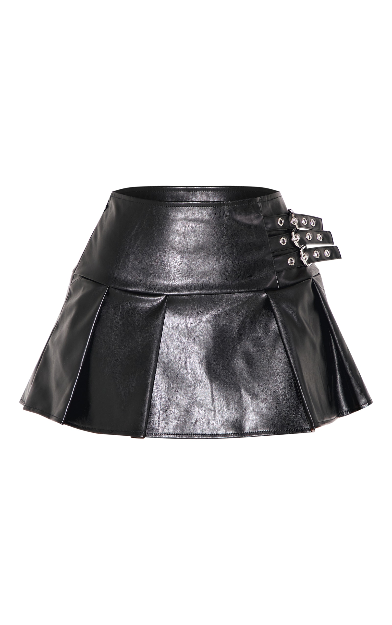 Petite Black Micro Mini PU Pleated Skirt | Petite | PrettyLittleThing