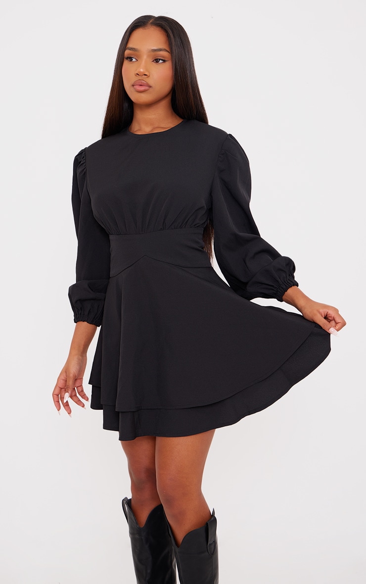 Black long sleeve dress puff sleeves | PrettyLittleThing AUS