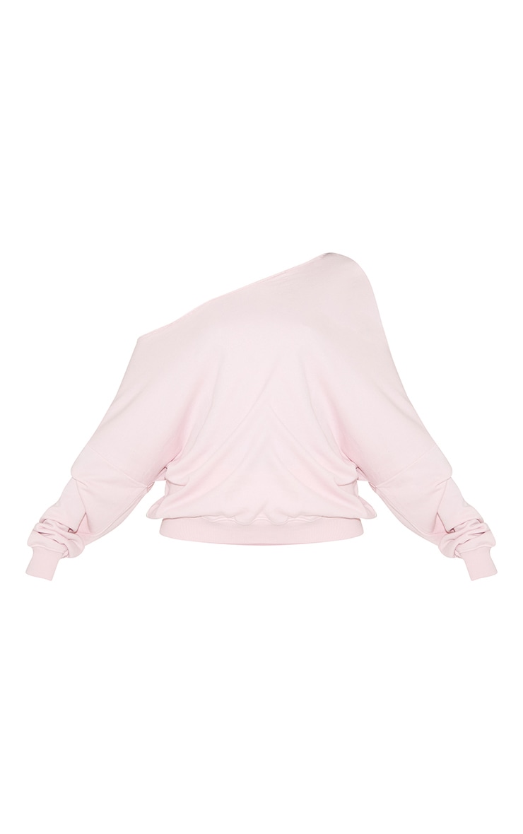 Baby Pink Oversized Off Shoulder Sweatshirt | Athleisure | PLT