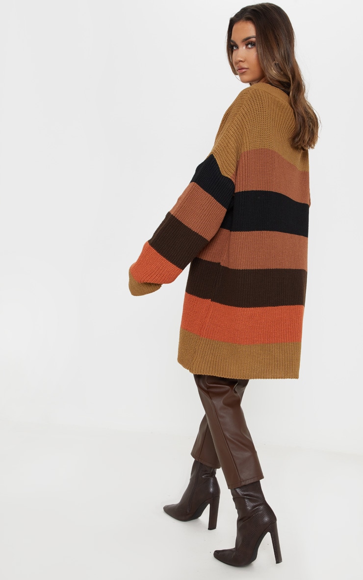 Rust Striped Knitted Cardigan | Knitwear | PrettyLittleThing USA