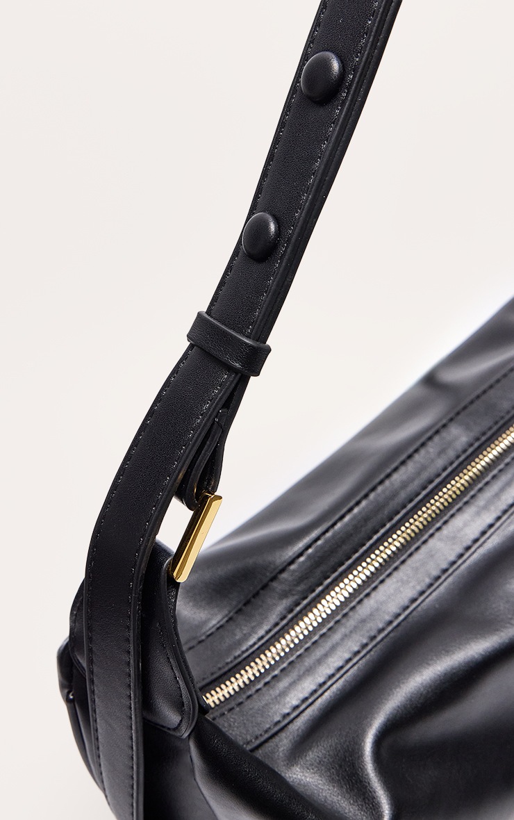 Black Oversized PU Slouchy Shoulder Bag | Accessories | PLT