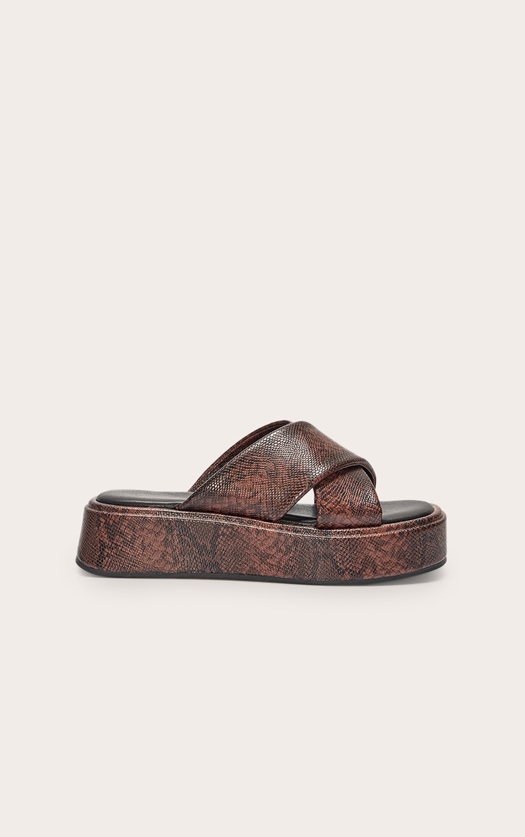 Snake PU Round Toe Cross Strap Flatform Sandals | Footwear | PLT