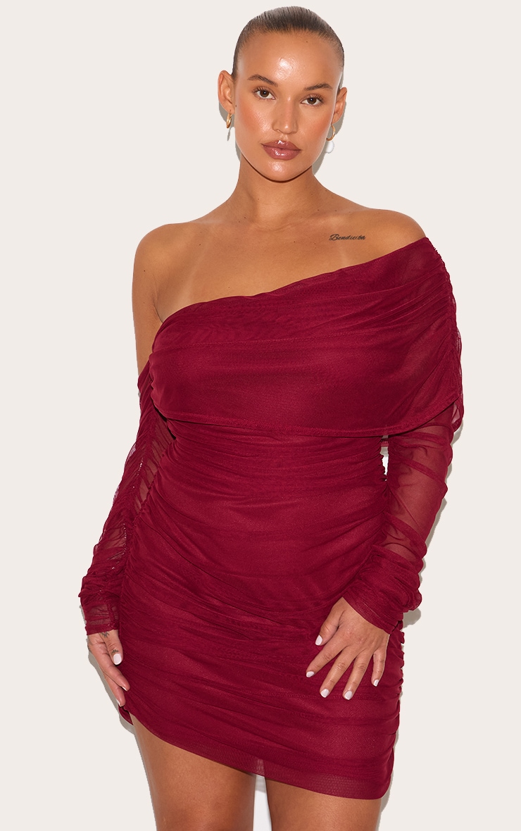 Plus Burgundy Layered Asymmetric Mini Dress | Plus Size | PrettyLittleThing AUS