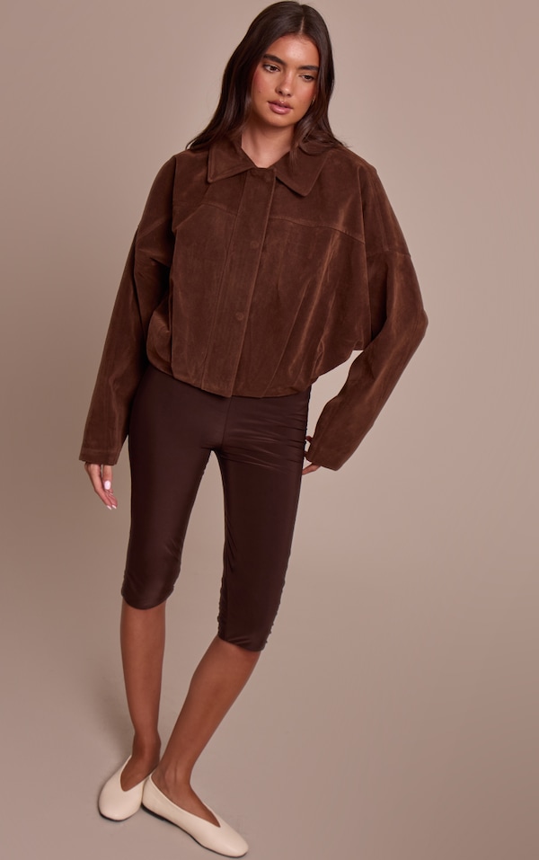 Chocolate Faux Suede Covered Placket Bomber Jacket | Outerwear ...