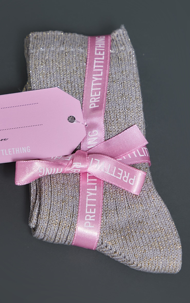 PRETTYLITTLETHING Grey Glitter Gift Wrapped Socks | PrettyLittleThing USA