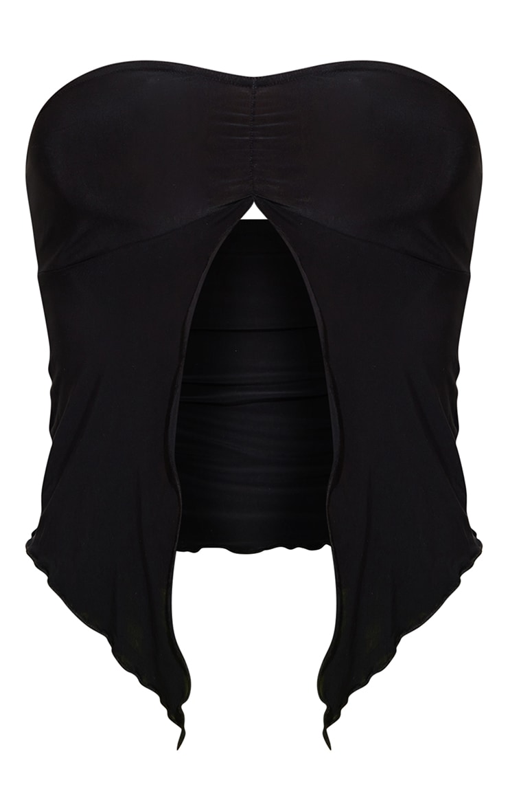 Black Slinky Split Front Top | Tops | PrettyLittleThing USA