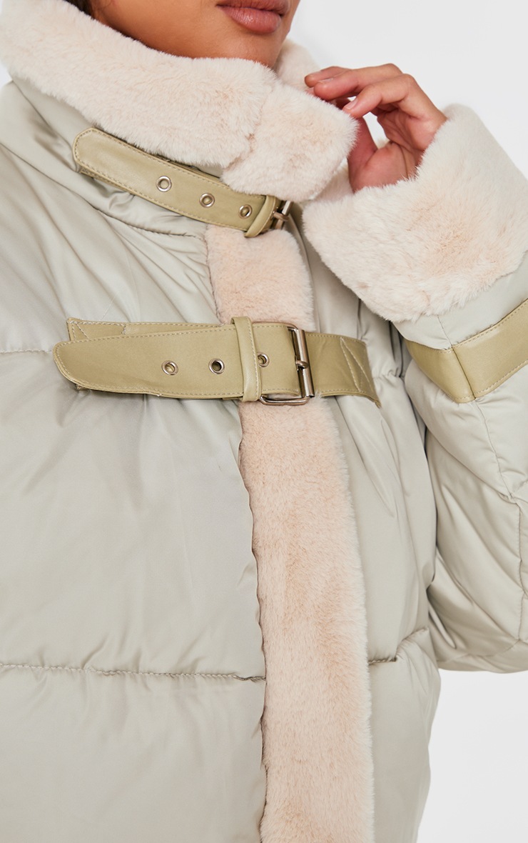 Sage Khaki Buckle Trim Detail Puffer Jacket | Outerwear ...