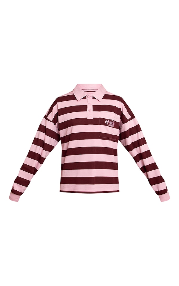 Burgundy And Pink Sports Club Stripe Polo Tshirt | Athleisure | PLT
