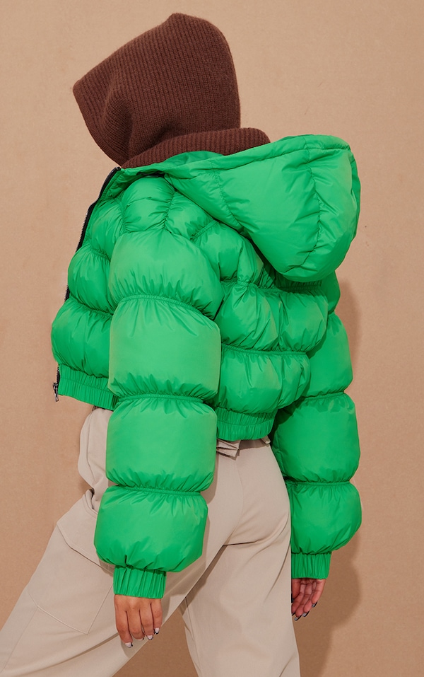 Petite Green Cropped Hooded Puffer Jacket | Petite | PLT