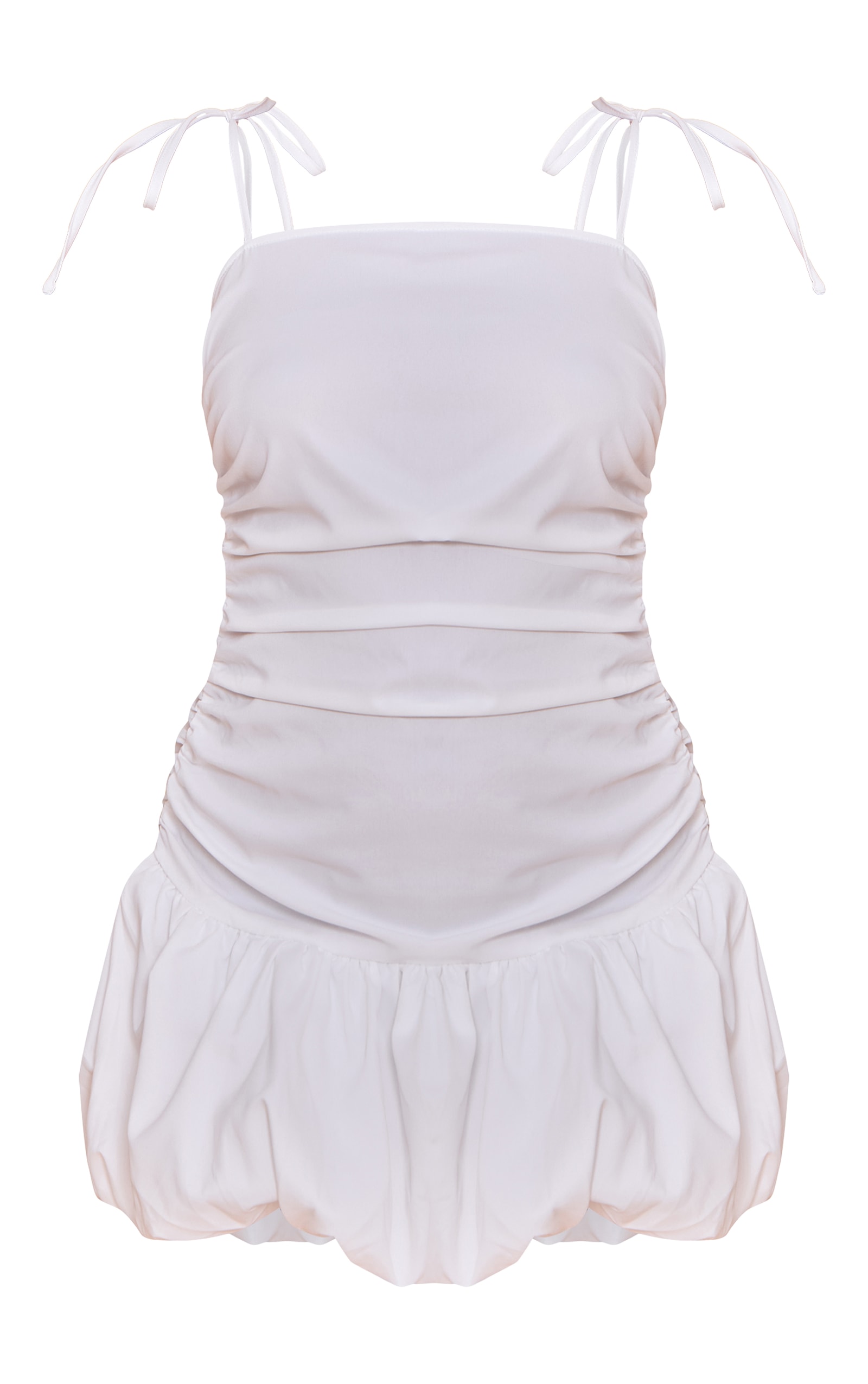 White Ruched Detail Strappy Puffball Dress | Dresses | PLT USA